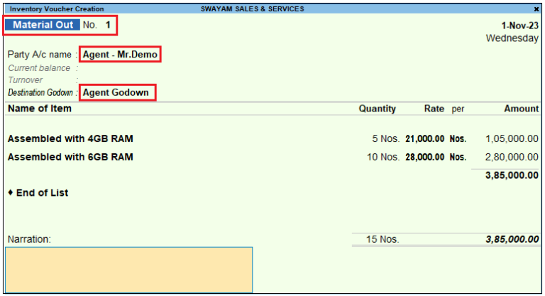 Consignment Transactions (Material In & Material Out) in TallyPrime 5 ...