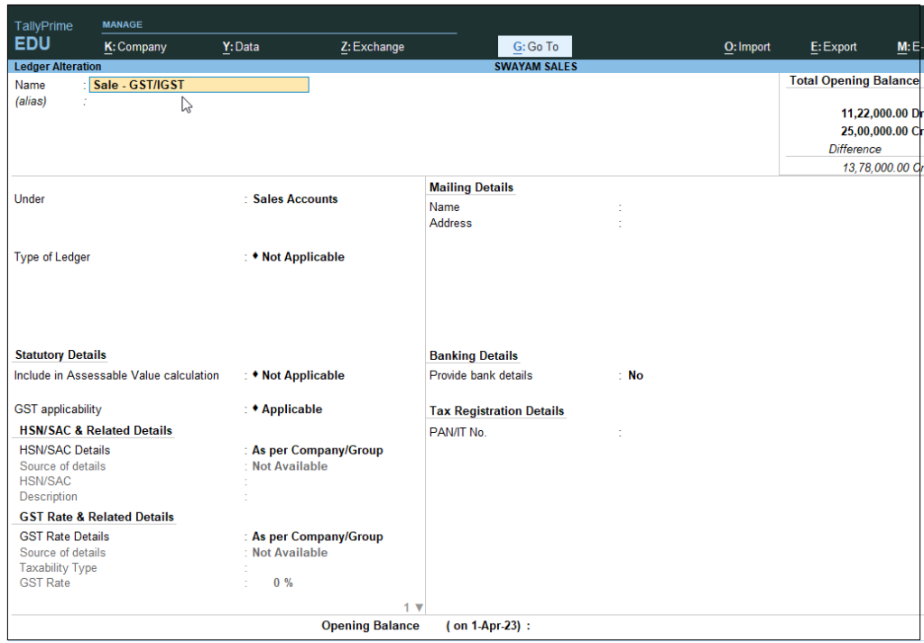 Practical Assignment-7 [CREATING SALES & PURCHASE LEDGER] – TallyPrime ...