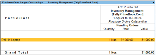 Purchase Order (Ctrl+F9) Processing in TallyPrime 5 – TallyPrime Book (Tutorial : Printing Book ...