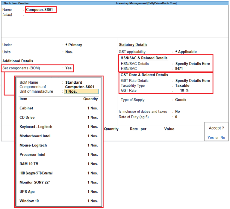 Bill of Materials (BoM) for Manufacturing using TallyPrime 5 ...