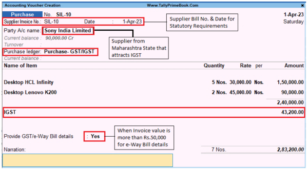 Purchase Voucher as Item Invoice Mode Using TallyPrime – TallyPrime ...