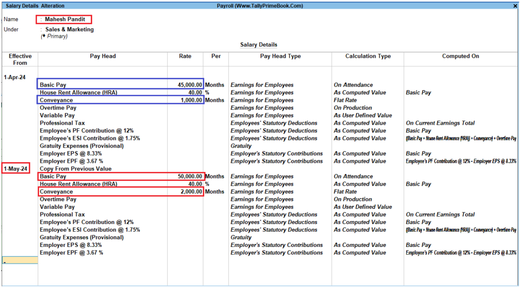 Pay Revision & Arrears under Payroll using TallyPrime – TallyPrime Book ...