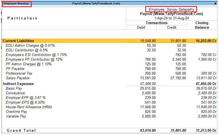 Payroll Statement Reports using TallyPrime – TallyPrime Book (Tutorial ...