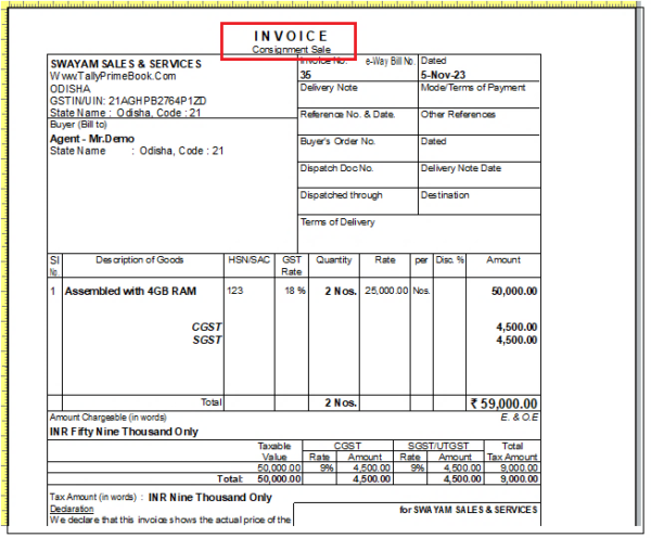Printing of Sales Invoice with Multiple Configurations using TallyPrime ...