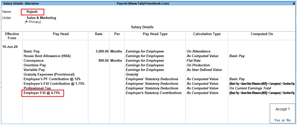 Accounting for Employer ESI Contributions under Payroll using TallyPrime – TallyPrime Book ...